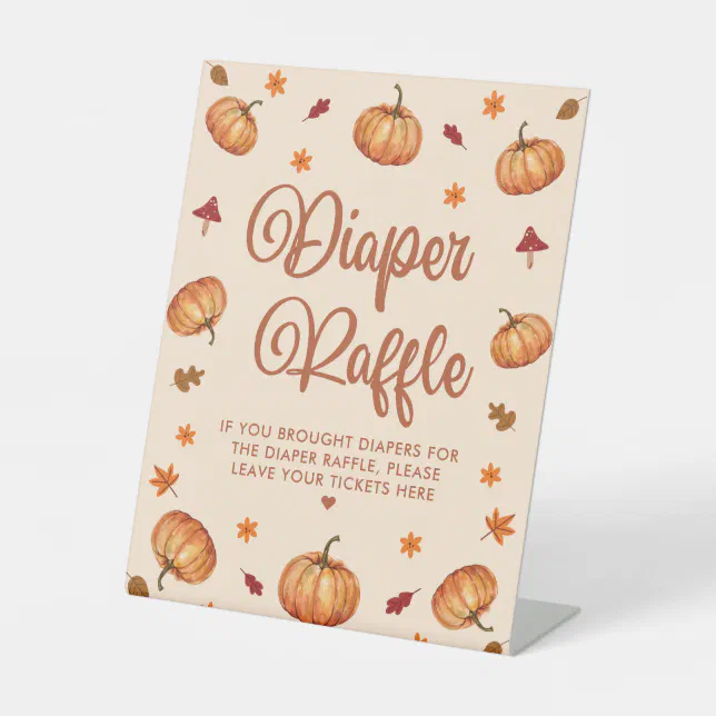 Fall Little Pumpkin Baby Shower Diaper Raffle Pedestal Sign | Zazzle