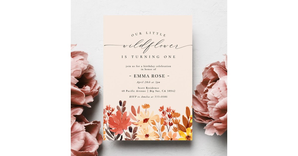 Fall Little Wildflower Flower Birthday Invitation | Zazzle
