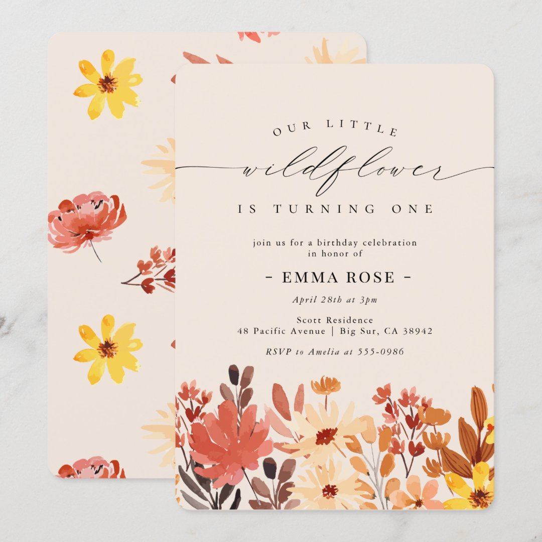 Fall Little Wildflower Flower Birthday Invitation | Zazzle