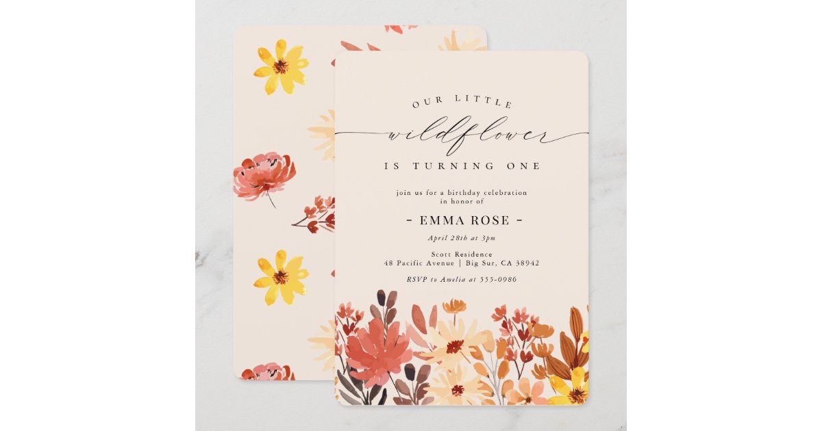 Fall Little Wildflower Flower Birthday Invitation | Zazzle