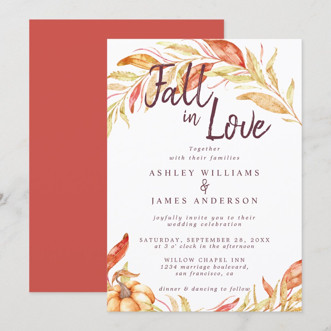 Fall Love Golden Foliage Autumn Red Wedding Invitation | Zazzle