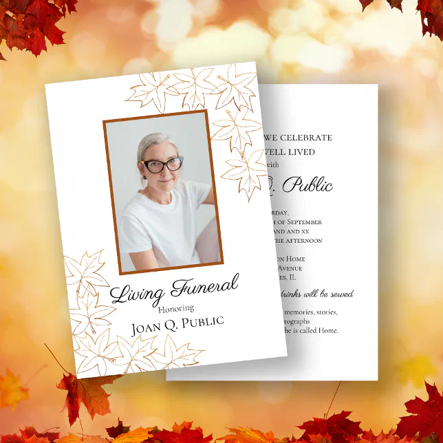 Fall Maple Leaves Edge Living Funeral Party Invitation | Zazzle