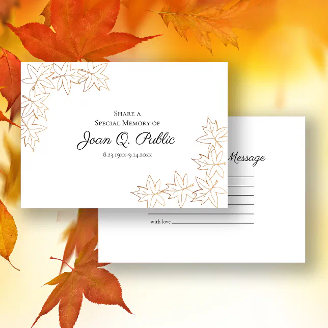 Fall Maple Leaves Edge Share a Memory Funeral Note Card | Zazzle