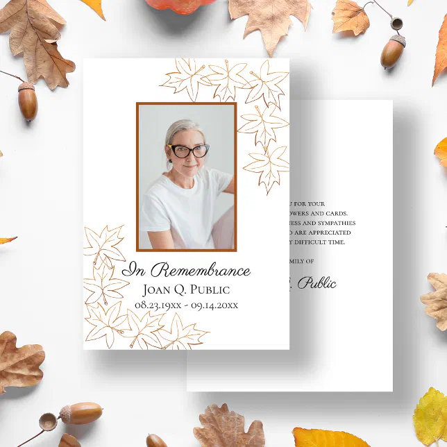 Fall Maple Leaves Funeral Wake Memorial Sympathy Thank You Card | Zazzle