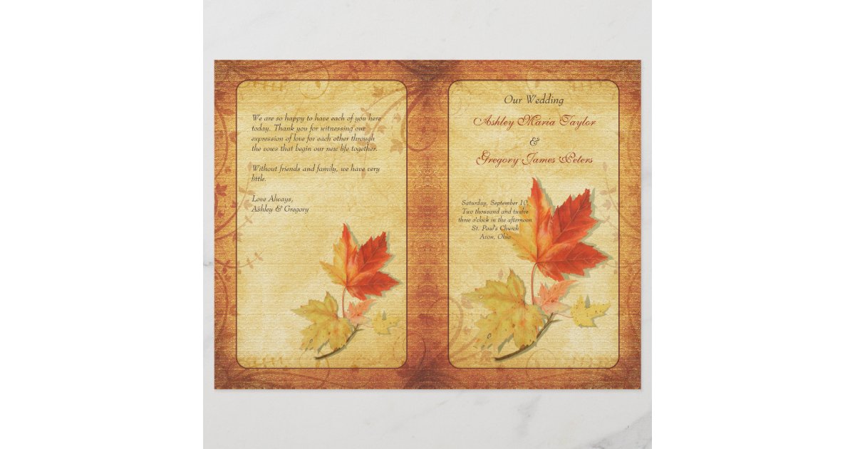 Fall Maple Leaves Wedding Program | Zazzle