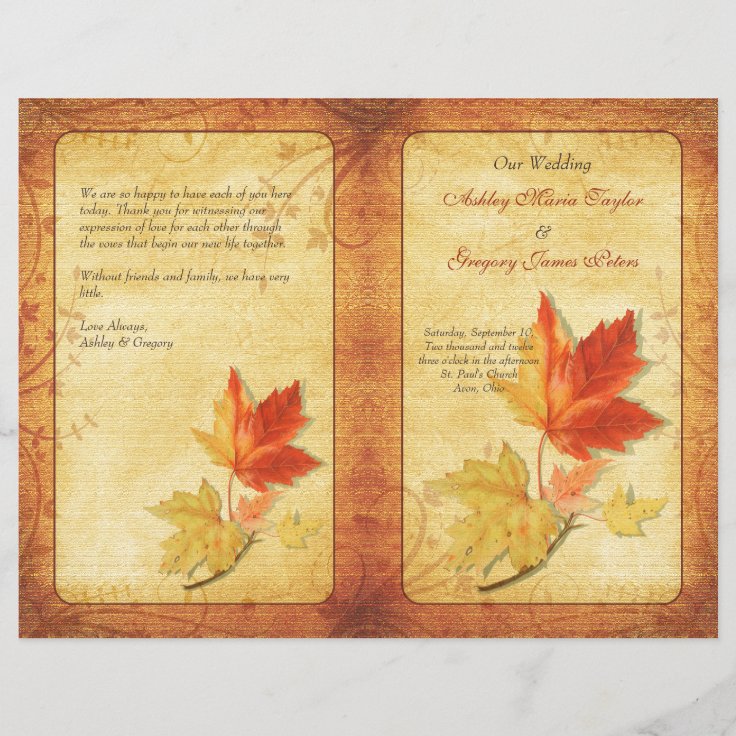 Fall Maple Leaves Wedding Program | Zazzle