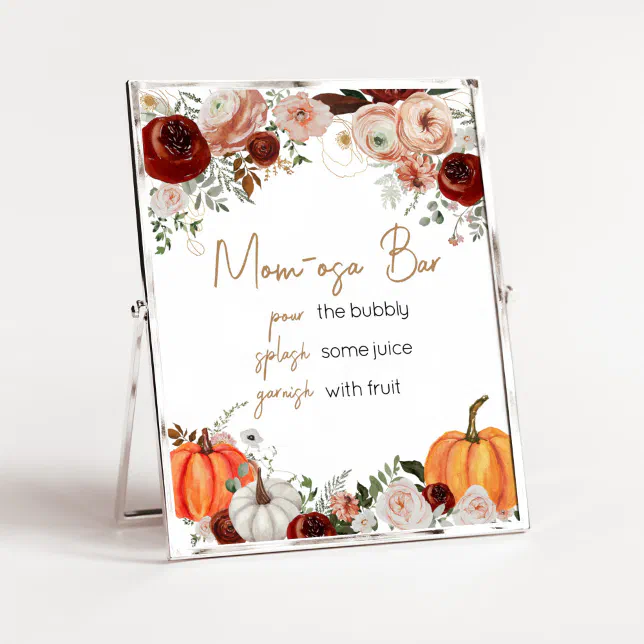 Fall Marsala Burgundy Floral Pumpkin Mom Osa Bar Poster | Zazzle