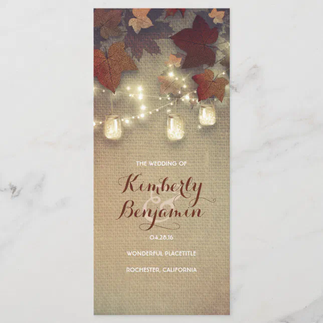 Fall Mason Jar Light Rustic Maple Wedding Programs | Zazzle
