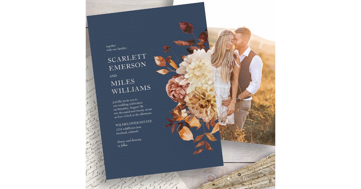 Fall Modern Navy Wedding Invitation | Zazzle