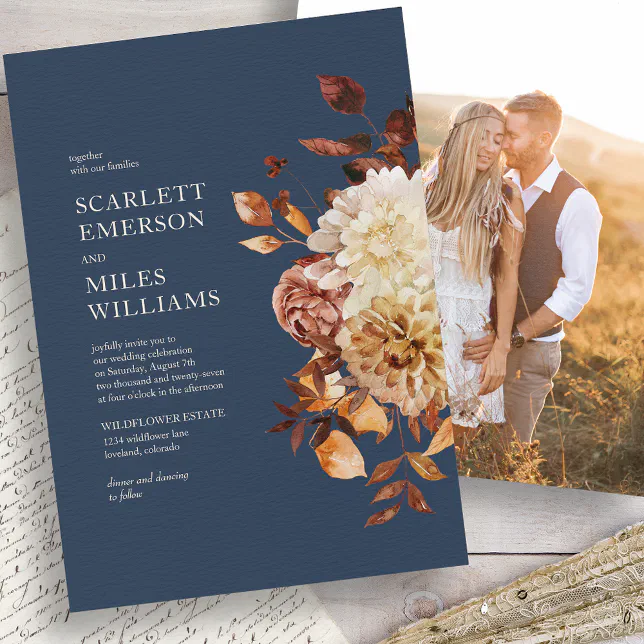 Fall Modern Navy Wedding Invitation | Zazzle
