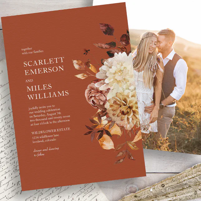 Fall Modern Terracotta Wedding Invitation | Zazzle