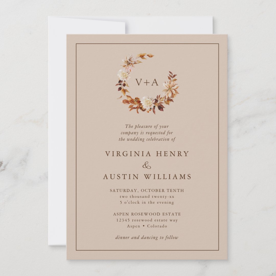 Fall Monogrammed Wedding Invitation | Zazzle