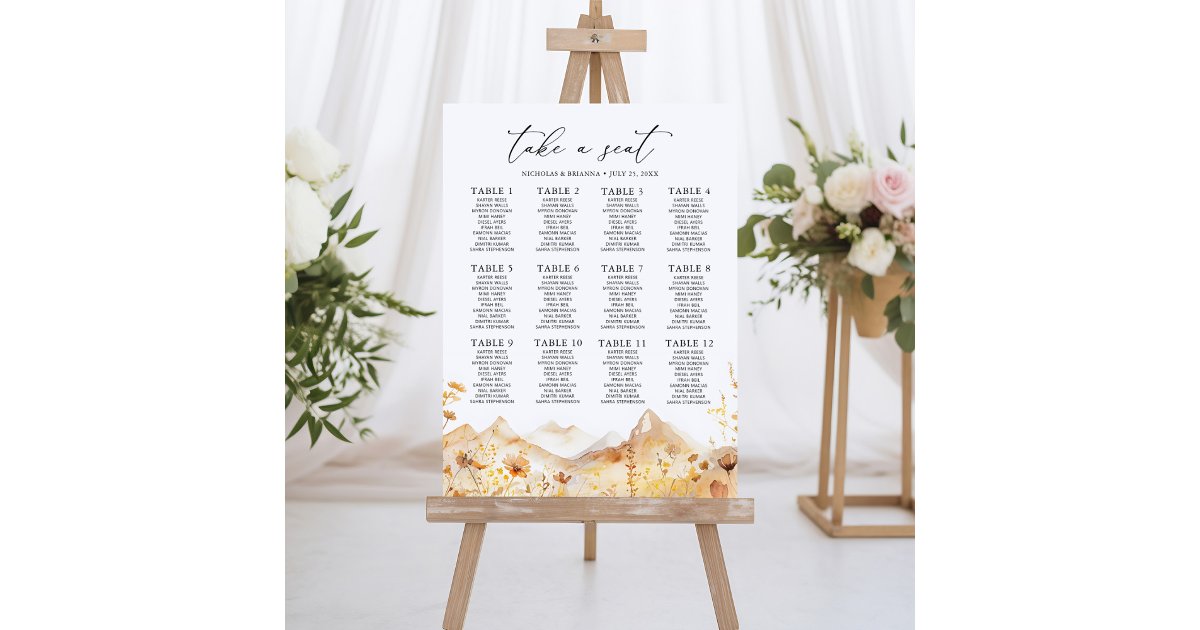Fall Mountain Wedding 12 Table Seating Chart Foam Board | Zazzle
