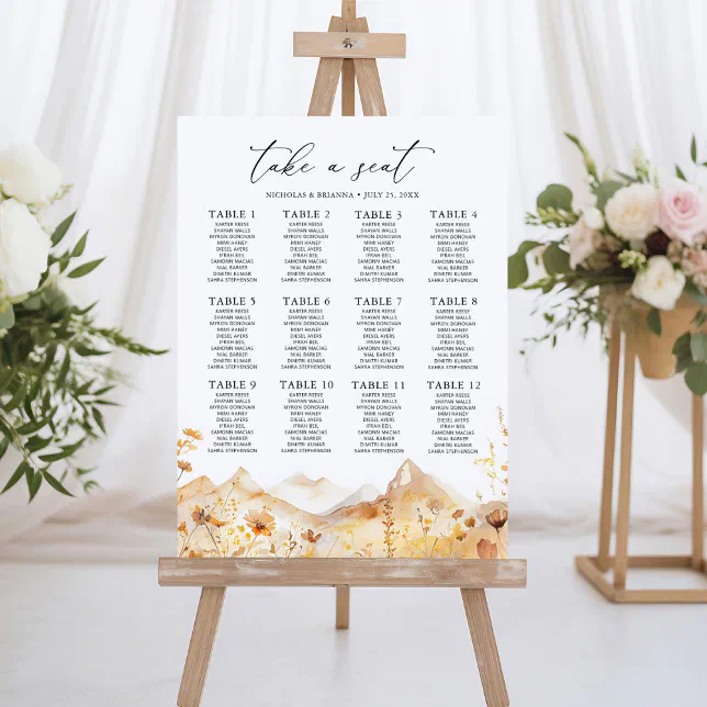 Fall Mountain Wedding 12 Table Seating Chart Foam Board | Zazzle