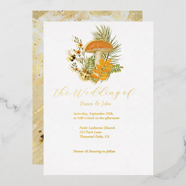Fall Mushroom Wedding Invitation Foil Invitation | Zazzle