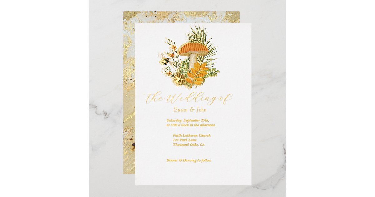 Fall Mushroom Wedding Invitation Foil Invitation | Zazzle