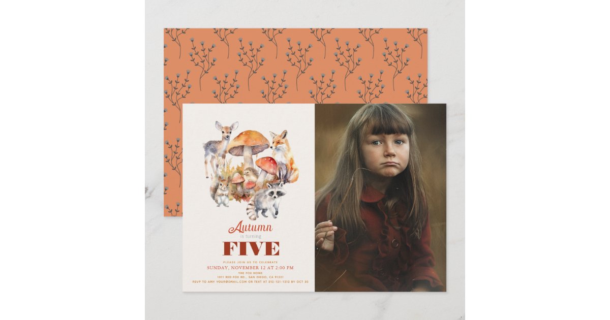 Fall Mushroom Woodland Animals Birthday Photo Invitation | Zazzle
