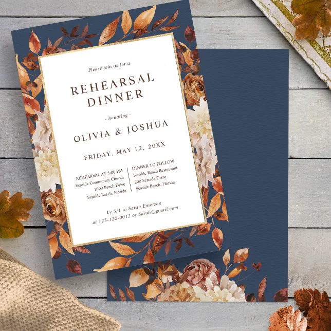 Fall Navy Rehearsal Dinner Invitation | Zazzle