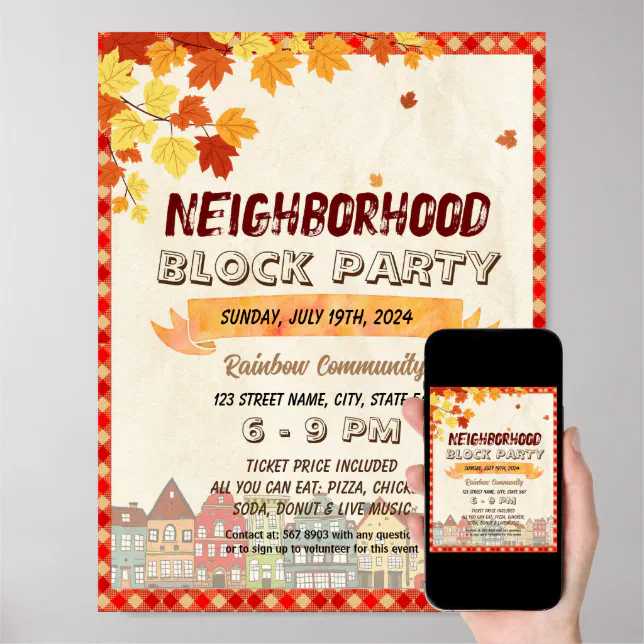 Fall Neighborhood Block Party event template Poster | Zazzle