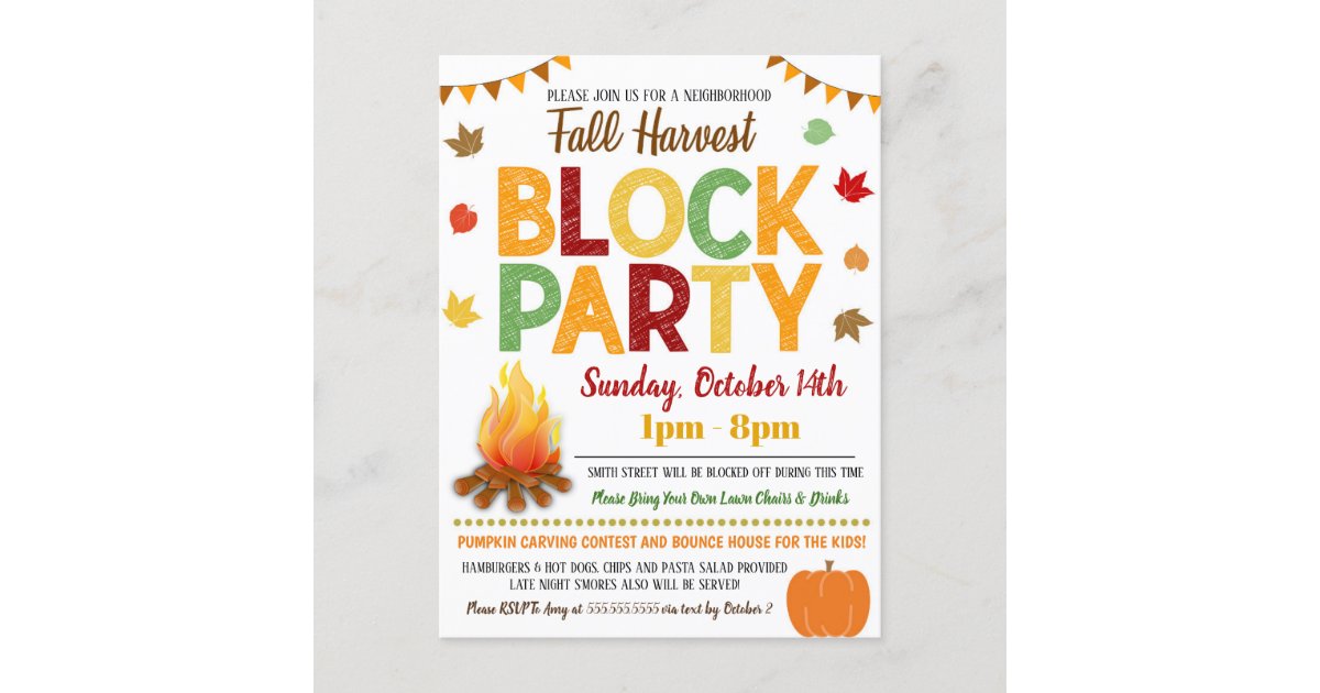 Fall Neighborhood Block Party Invite | Zazzle