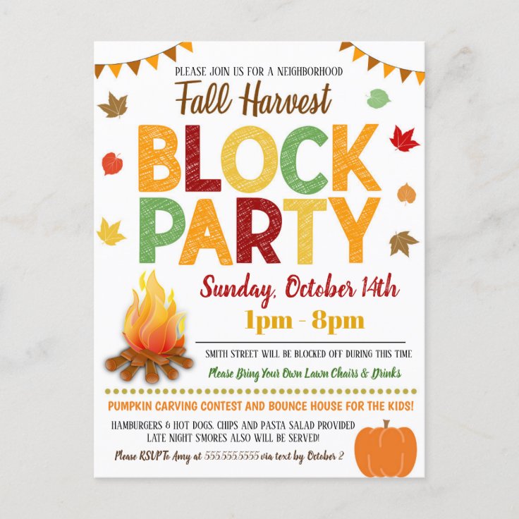 Fall Neighborhood Block Party Invite | Zazzle