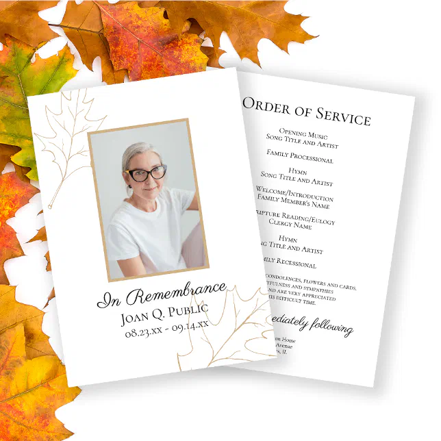 Fall Oak Leaves Funeral Memorial Service Program | Zazzle