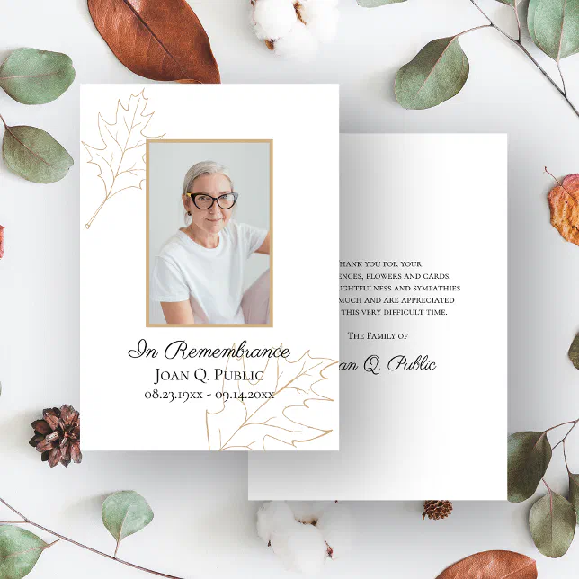 Fall Oak Leaves Funeral Wake Memorial Sympathy Thank You Card | Zazzle