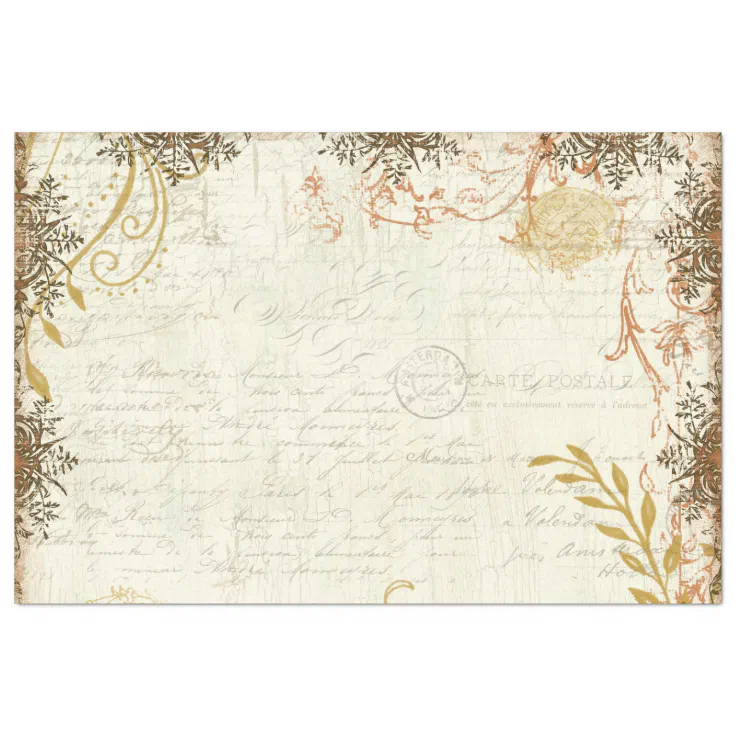 Fall Orange Mustard Ephemera Script Decoupage Art Tissue Paper | Zazzle