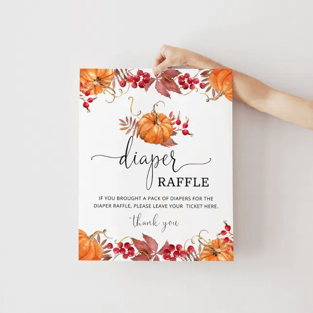 Fall orange pumpkin diaper raffle sign | Zazzle