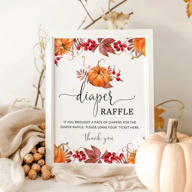 Fall orange pumpkin diaper raffle sign | Zazzle