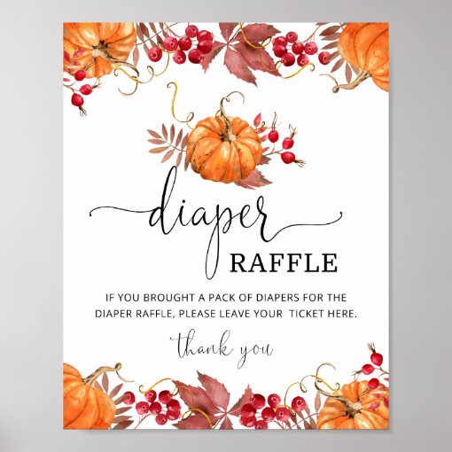 Fall orange pumpkin diaper raffle sign | Zazzle
