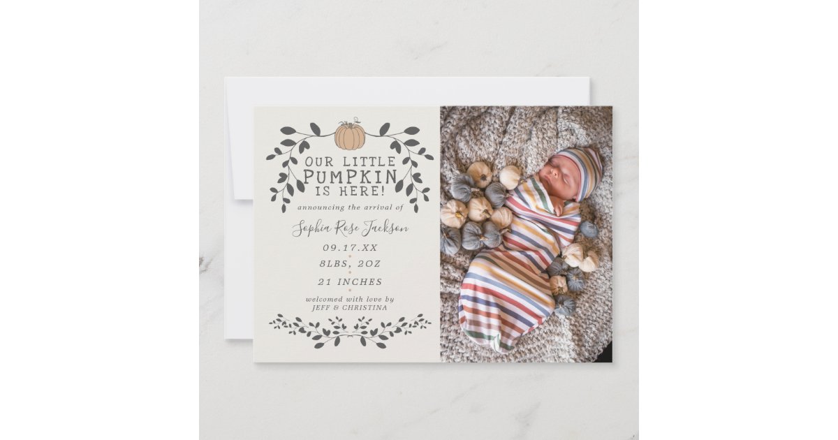 Fall Our Little Pumpkin Birth Baby Announcement | Zazzle