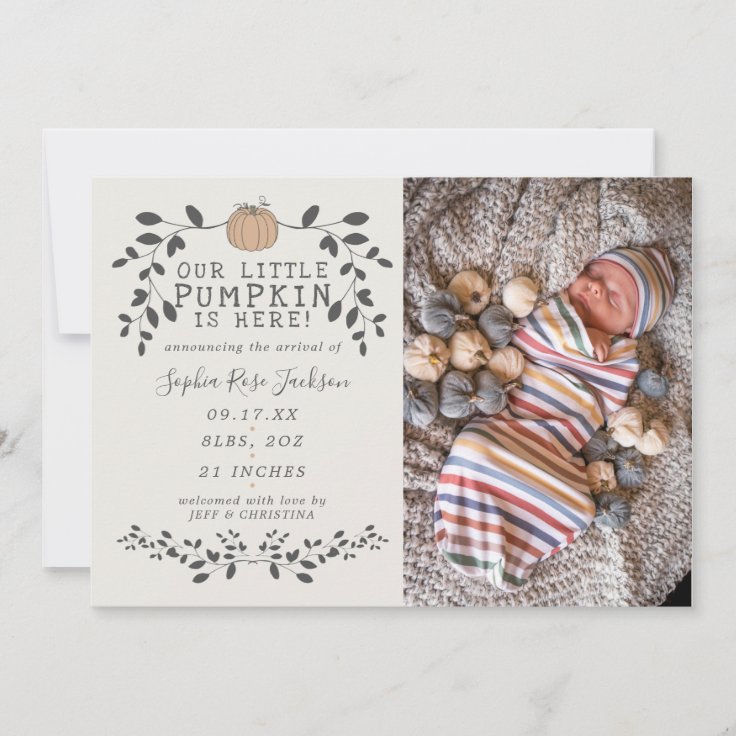 Fall Our Little Pumpkin Birth Baby Announcement | Zazzle
