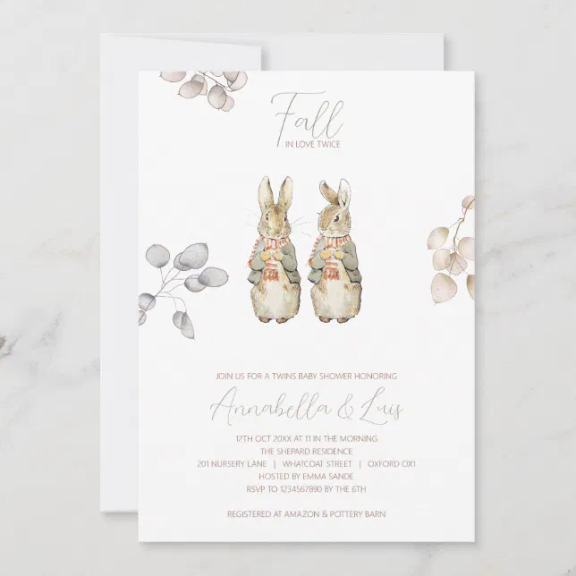 Fall Peter the Rabbit Twins Baby shower Invitation | Zazzle