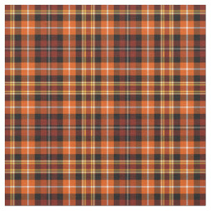 Autum Orange plaid yellow & black stripe Fabric | Zazzle