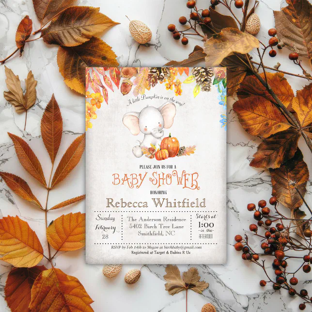 Fall Pumpkin and Elephant Baby Shower Invitation | Zazzle