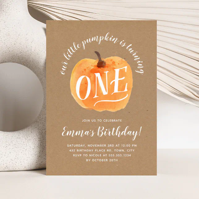 Fall Pumpkin Autumn First Birthday Invitation | Zazzle