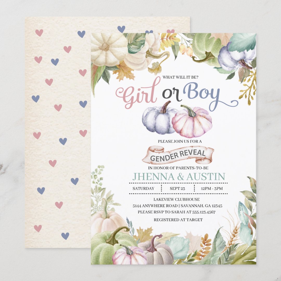 Fall Pumpkin Autumn Gender Reveal Invitation | Zazzle