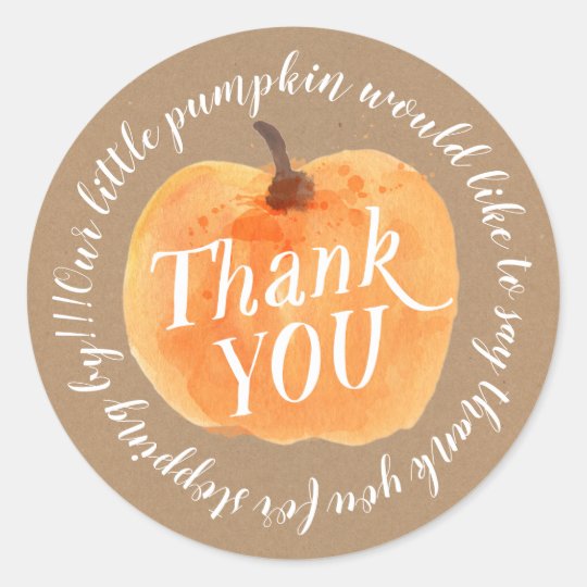 Fall Pumpkin Autumn Kraft Thank You Classic Round Sticker | Zazzle.com