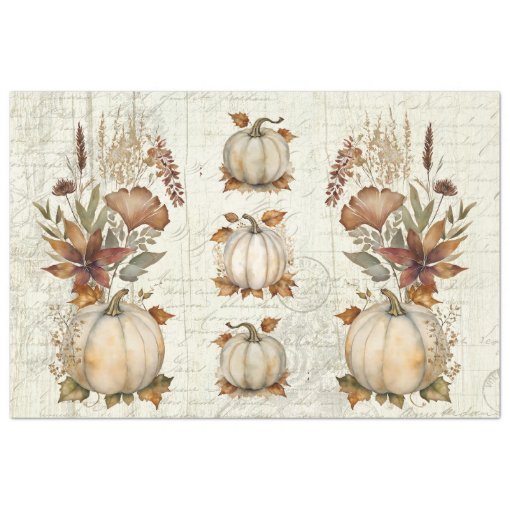 Fall Pumpkin Autumn Leaves Floral Wood Decoupage Tissue Paper | Zazzle