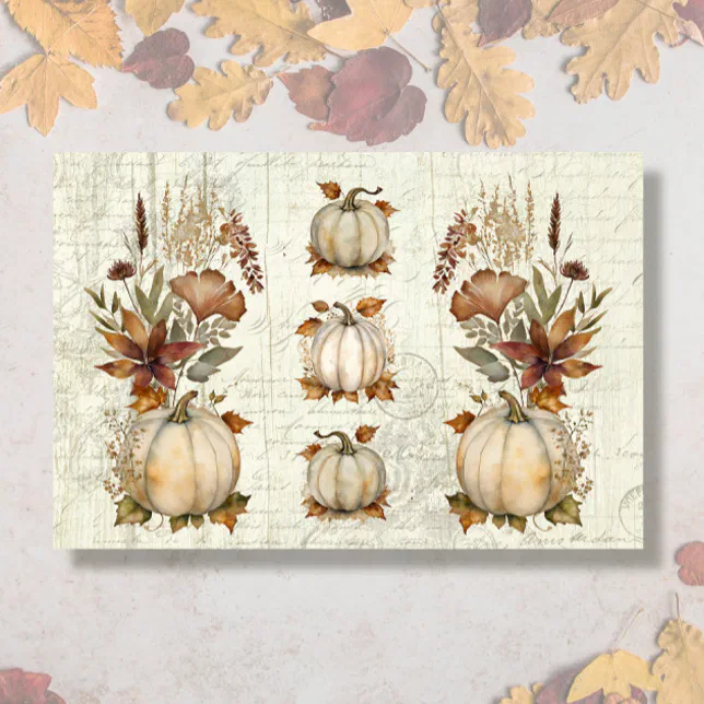 Fall Pumpkin Autumn Leaves Floral Wood Decoupage Tissue Paper | Zazzle
