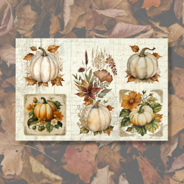 Fall Pumpkin Autumn Leaves Rustic Wood Decoupage Tissue Paper | Zazzle