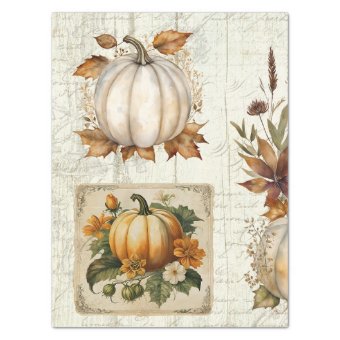 Fall Pumpkin Autumn Leaves Rustic Wood Decoupage Tissue Paper | Zazzle