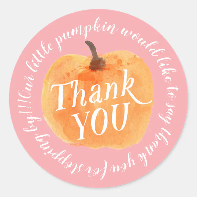 Fall Pumpkin Autumn Thank You Pink Classic Round Sticker | Zazzle