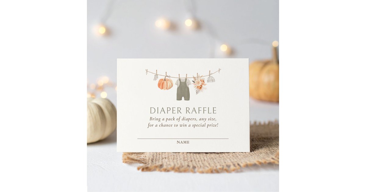 Fall Pumpkin Baby Clothes Diaper Raffle Ticket Enclosure Card | Zazzle