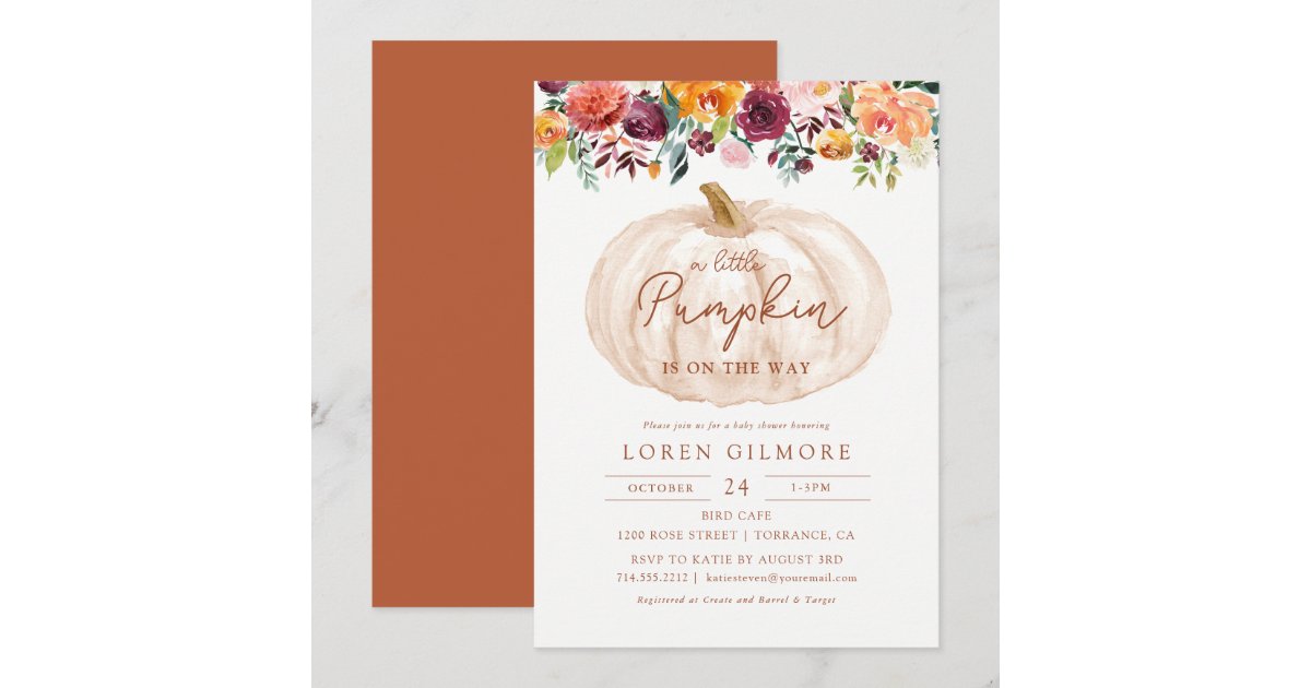 Fall Pumpkin Baby Girl Baby Shower Invitation | Zazzle