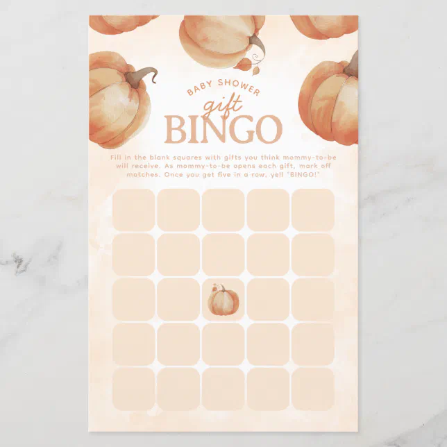 Fall Pumpkin Baby Shower Bingo Game | Zazzle