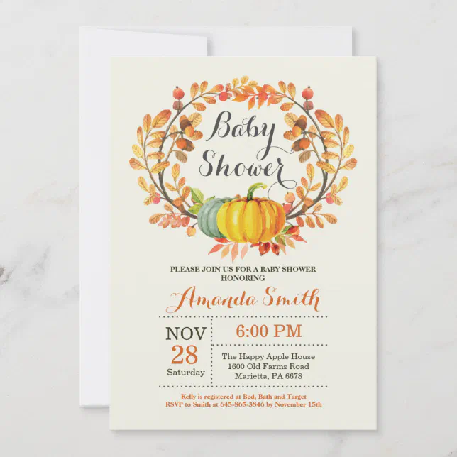 Fall Pumpkin Baby Shower Invitation Card | Zazzle