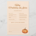 Fall Pumpkin Baby Shower Predictions Advice Game | Zazzle