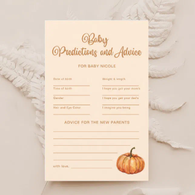 Fall Pumpkin Baby Shower Predictions Advice Game | Zazzle